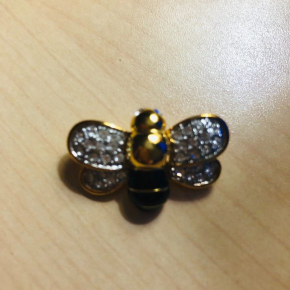 Jewelry | Bee Brooch With Rhinestones Gold Tones And Black Enamel ...